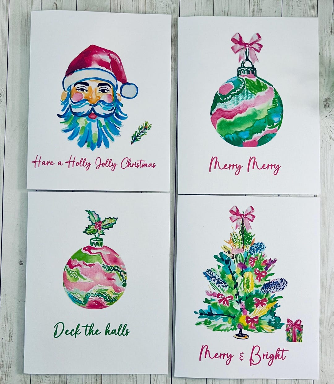 Preppy Pink Christmas Card Set, Personalized Christmas Card Set, Preppy ...