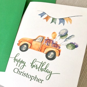Birthday Truck Card, Personalized Birthday Card, Watercolor Cards ...