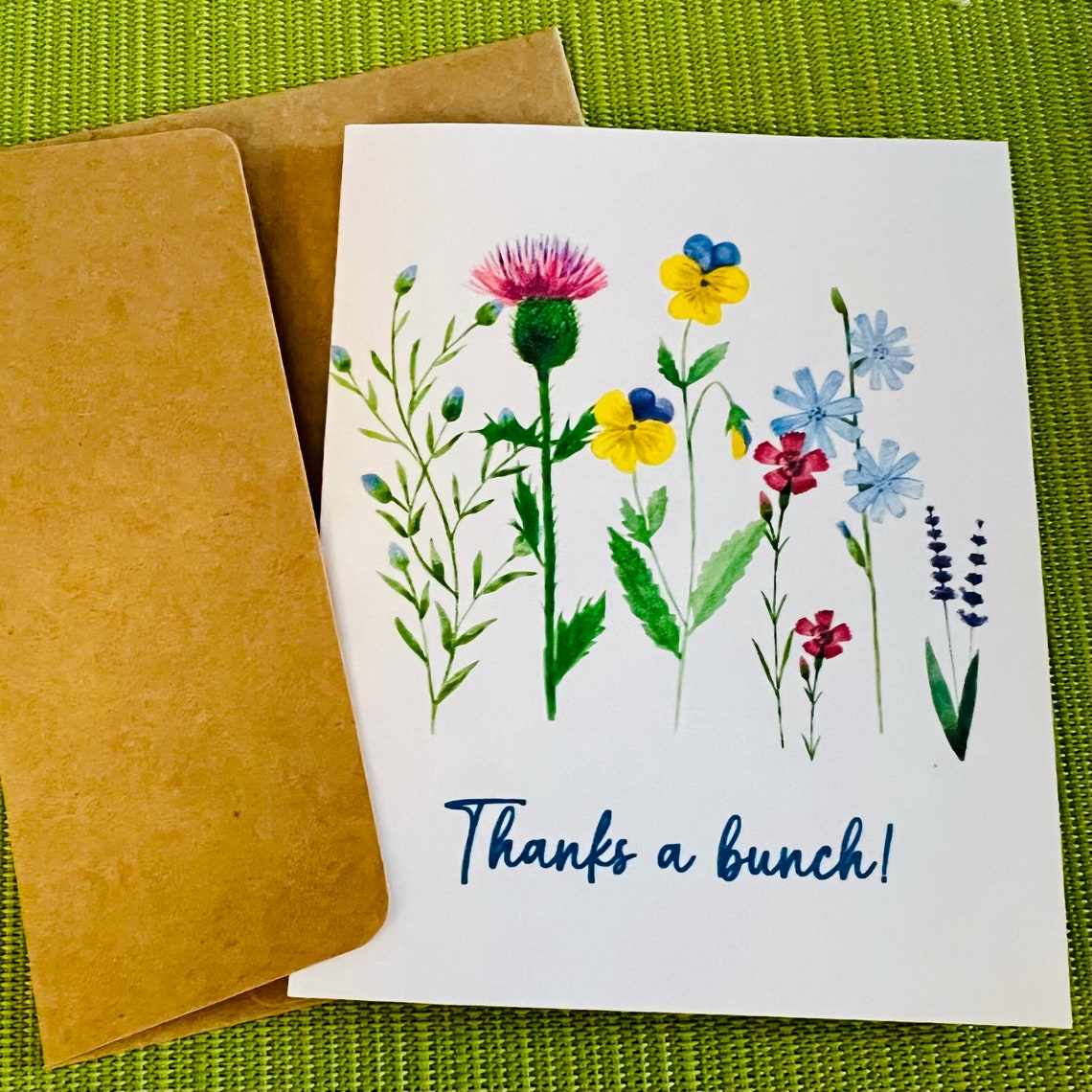 Wildflowers Thank You Card Thanks a Bunch Card Watercolor - Etsy