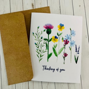 Wildflowers Thinking of You Card, Flowers Friemdship Card, Watercolor ...
