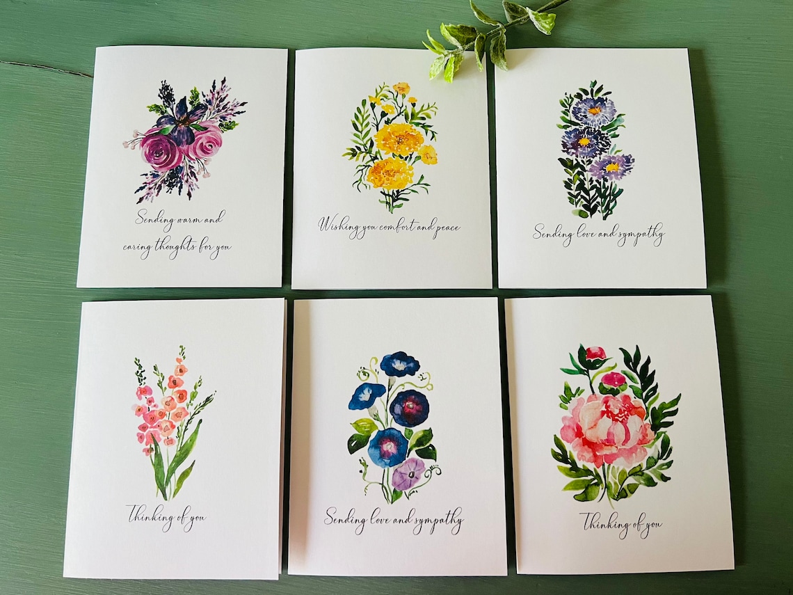 Watercolor Encouragement Cards, Florals Card Assortment, Thinking of ...
