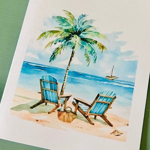 Tropical Card Set, Watercolor Beach Cards, Blank Cards, Beach Note ...