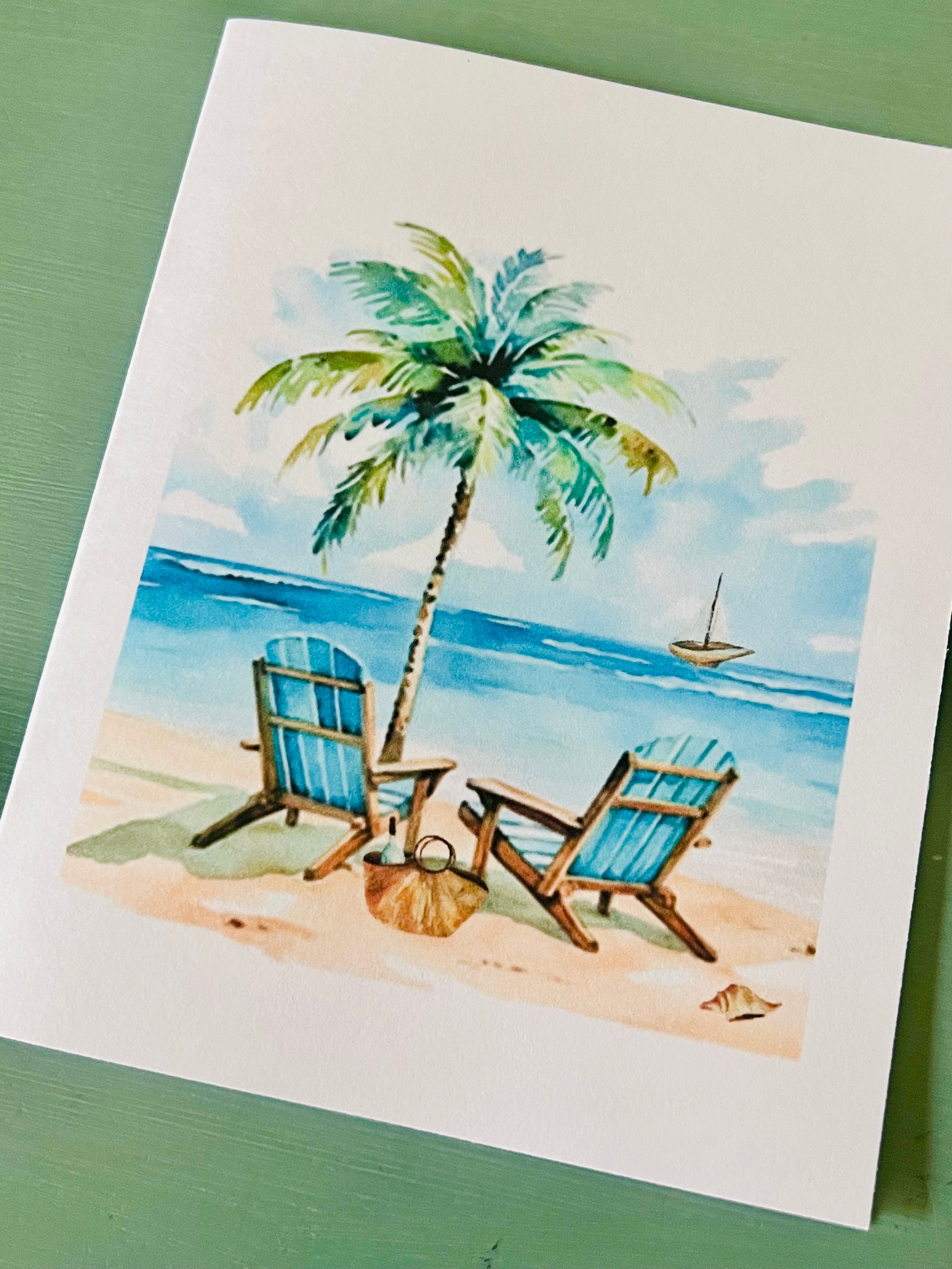Tropical Card Set, Palm Trees Card Watercolor Beach Cards, Blank Cards ...