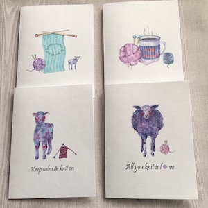 8ct Knitting Card Set, Handmade Cards, Folded Note Cards, Blank Cards ...