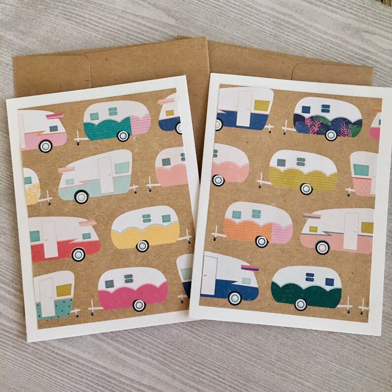 6ct Retro Campers Card Set Camper Cards Blank Cards Camping - Etsy