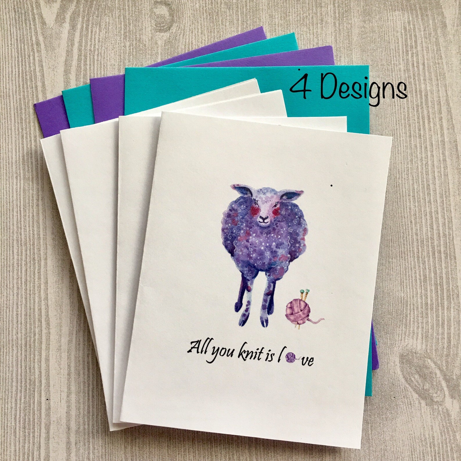 8ct Knitting Card Set Handmade Cards Folded Note Cards | Etsy