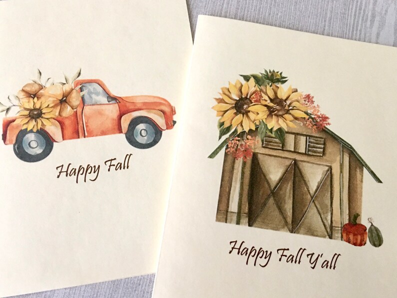 8ct Fall Greeting Card Set, Fall Greeting Cards, Watercolor Barns, Fall ...