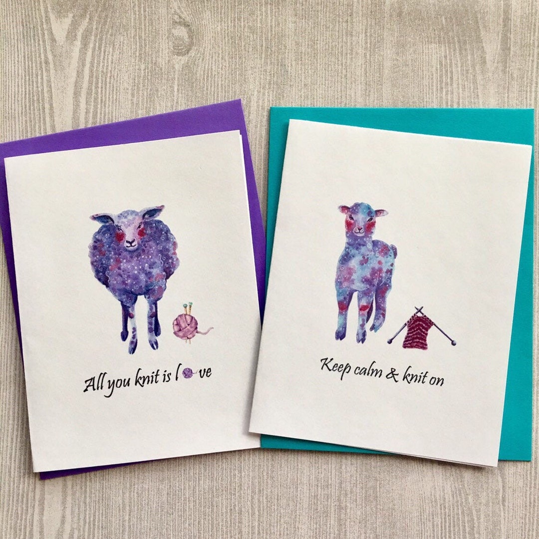 8ct Knitting Card Set, Handmade Cards, Folded Note Cards, Blank Cards ...
