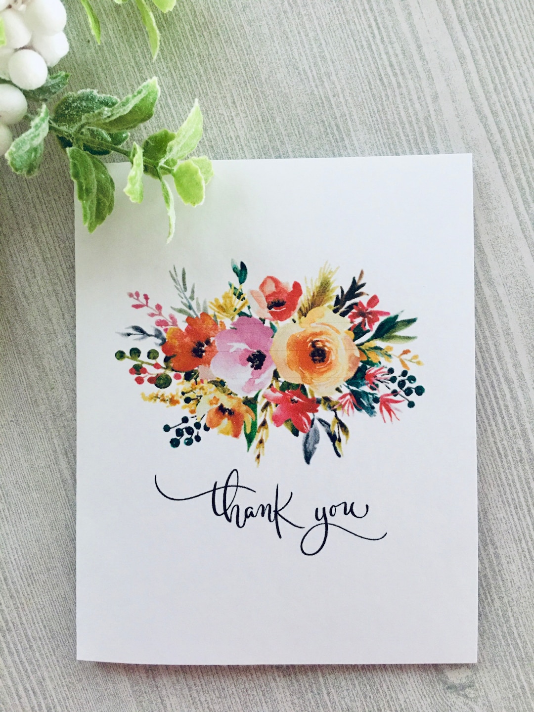 Watercolor Floral Thank You Card, Watercolor Flowers Thank You Card ...