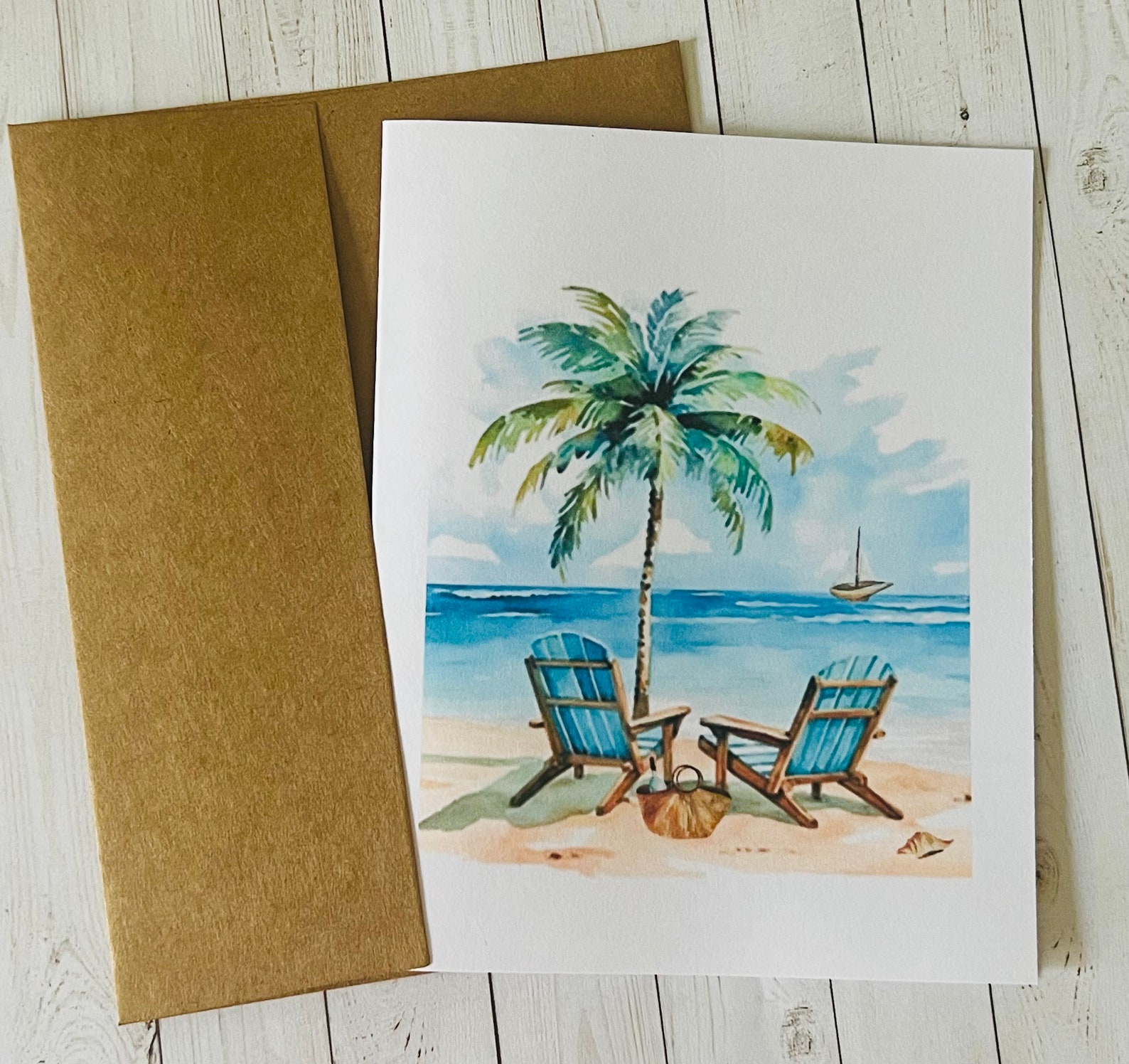 Tropical Card Set, Palm Trees Card Watercolor Beach Cards, Blank Cards ...