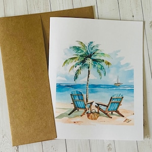 Tropical Card Set, Watercolor Beach Cards, Blank Cards, Beach Note ...