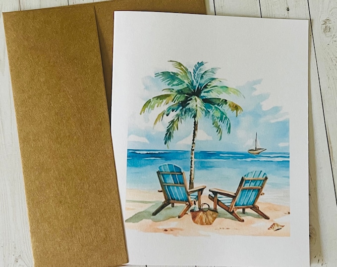 Tropical Card Set, Palm Trees Card Watercolor Beach Cards, Blank Cards, Beach Note Cards ...