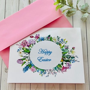 Watercolor Easter Cards, Floral Easter Card, Floral Wreath Card, Easter ...