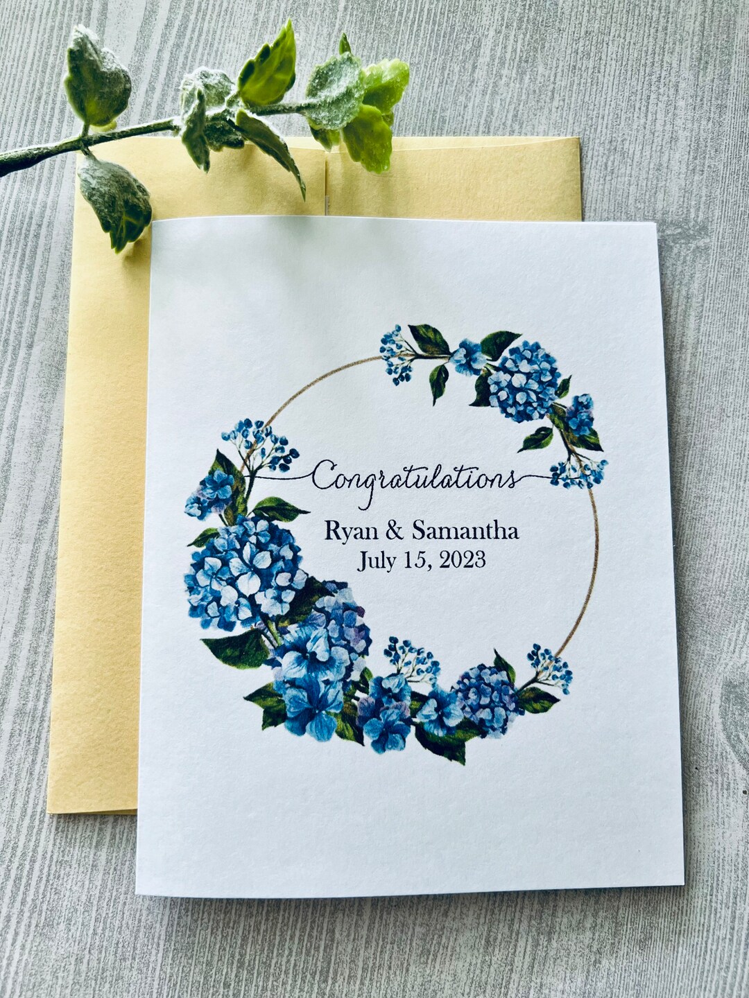 Personalized Wedding Card With Hydrangeas, Handmade Wedding Card ...