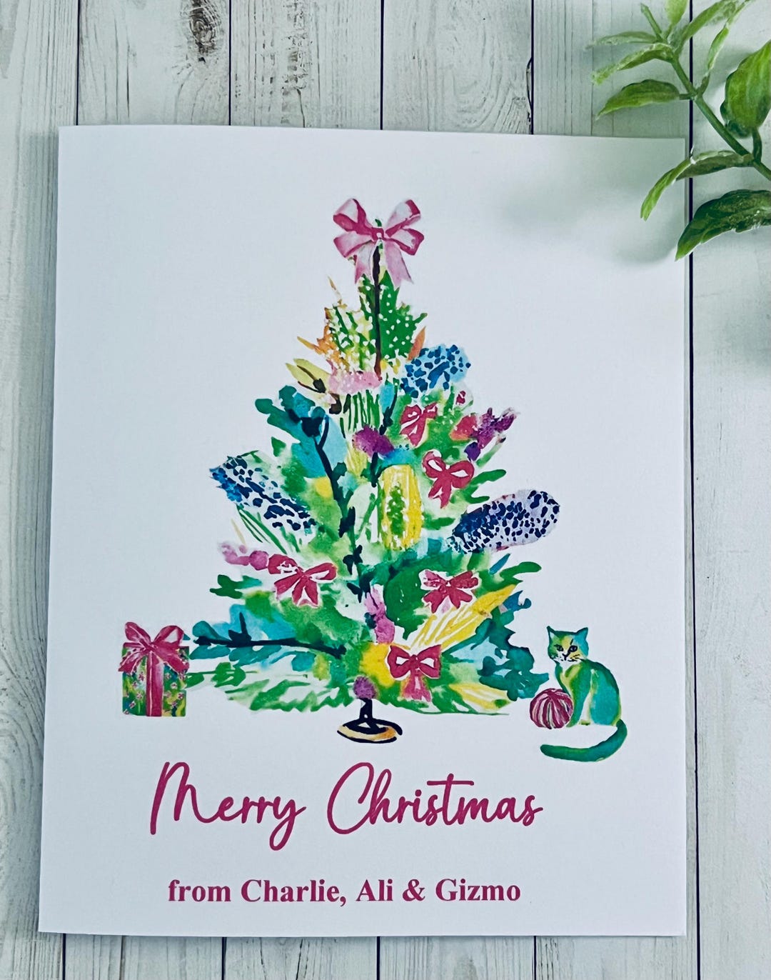 Preppy Christmas Cat Cards, Personalized Christmas Cards, Pink Preppy ...