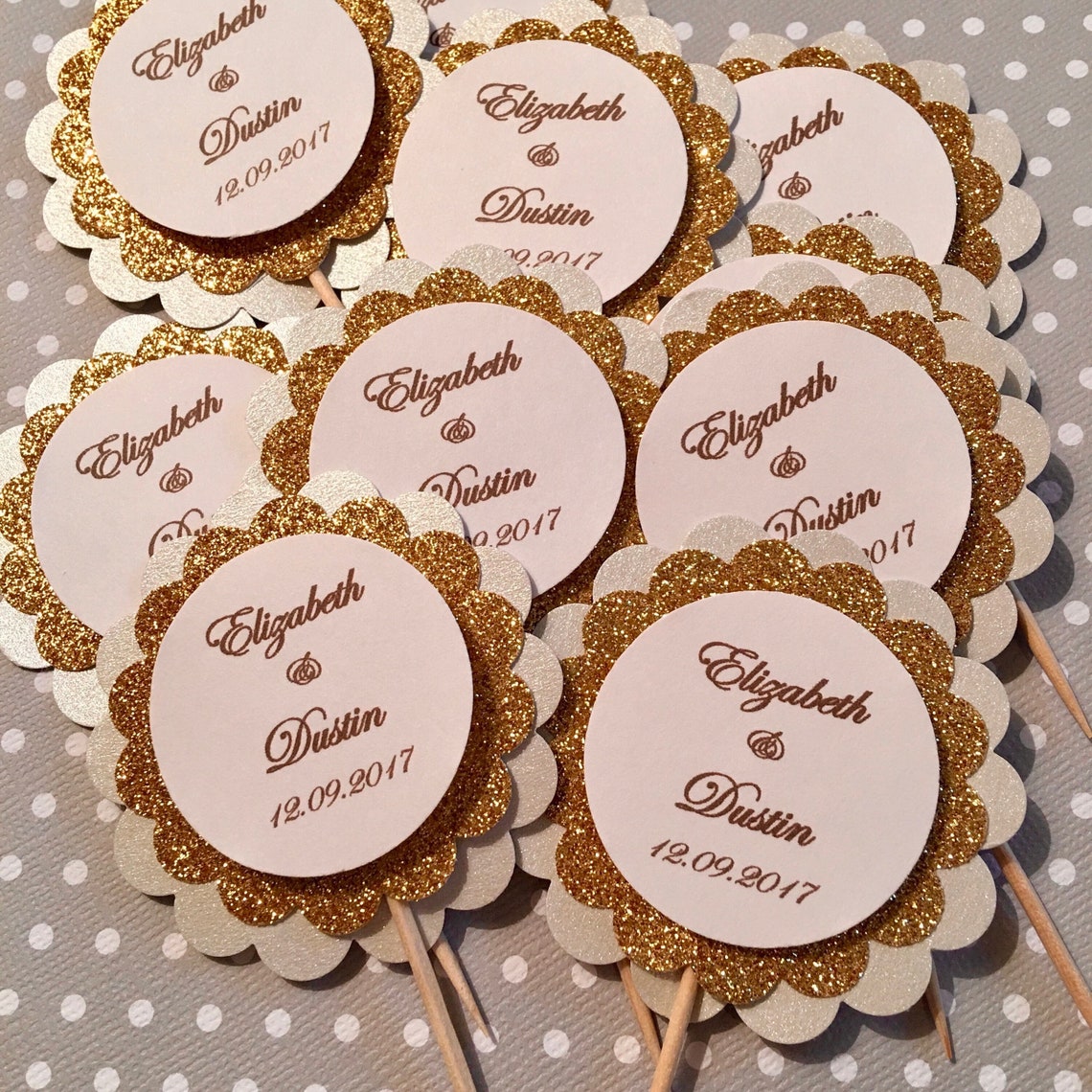 12ct White and Gold Cupcake Toppers PERSONALIZED Cupcake - Etsy