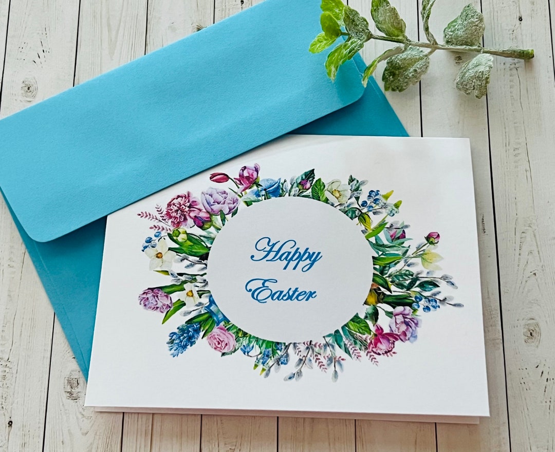 Watercolor Easter Cards, Floral Easter Card, Floral Wreath Card, Easter ...