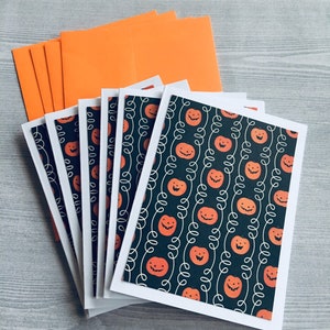 6ct Pumpkins Card Set, Fall Notecards, Jack-o-lantern Cards, Halloween ...