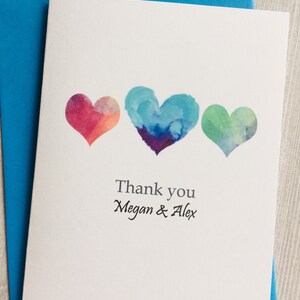 8ct Watercolor Hearts Thank You Cards, Handmade Cards, Personalized ...