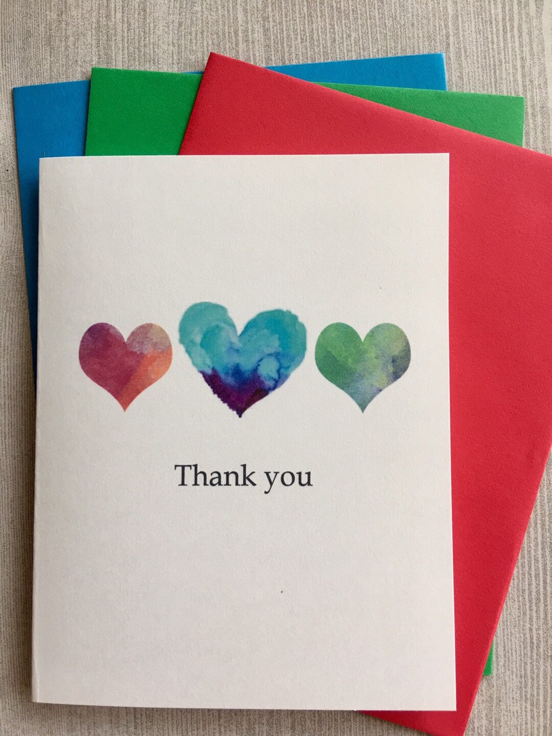 8ct Watercolor Hearts Thank You Cards, Handmade Cards, Personalized ...
