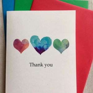 8ct Watercolor Hearts Thank You Cards, Handmade Cards, Personalized ...