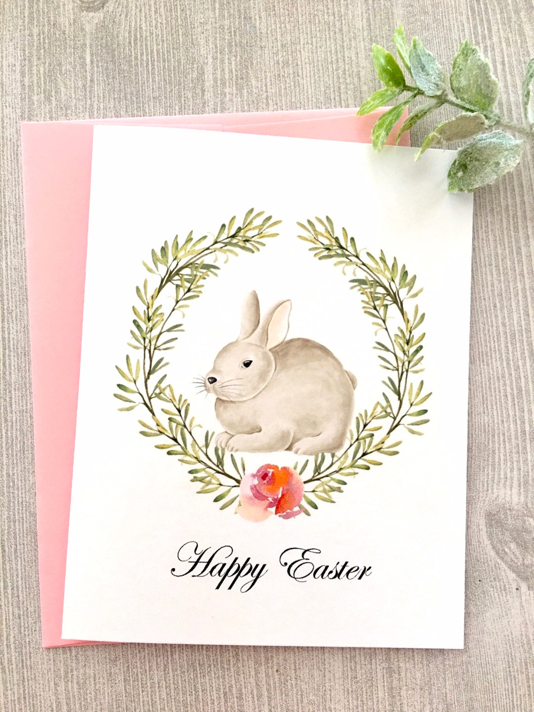 Bunny Easter Cards Watercolor Rabbit Card and Rosemary - Etsy