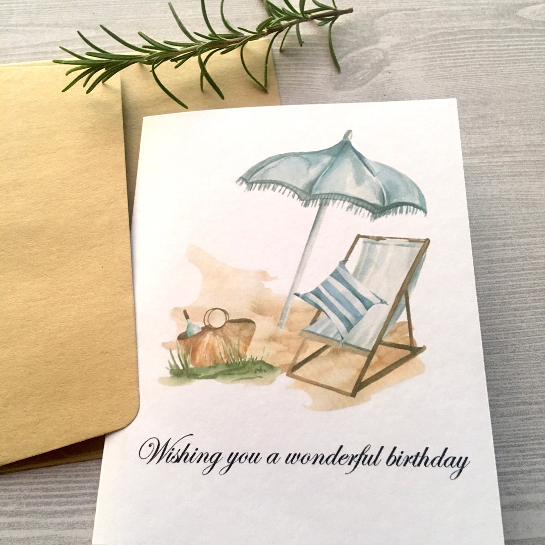 Watercolor Beach Birthday Card, Personalized Birthday Card, Watercolor ...
