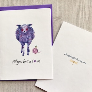 8ct Knitting Card Set, Handmade Cards, Folded Note Cards, Blank Cards ...