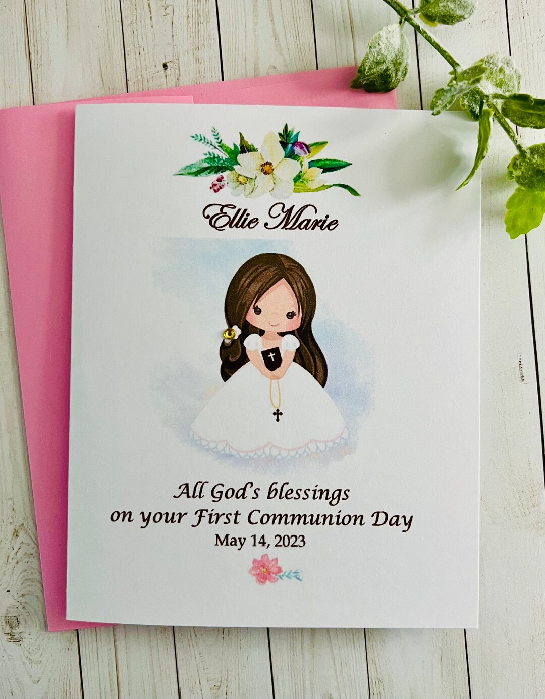 Personalized First Communion Card, Baptism Card for Girl, Communion ...