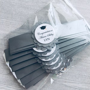12 Graduation Napkin Rings, Silver Glitter Graduation Cupcake Toppers ...