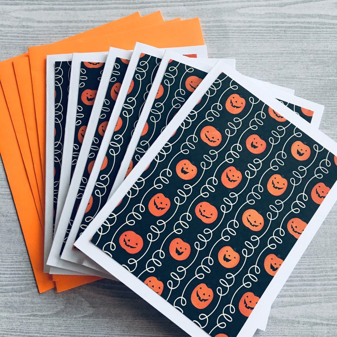 6ct Pumpkins Card Set, Fall Notecards, Jack-o-lantern Cards, Halloween ...