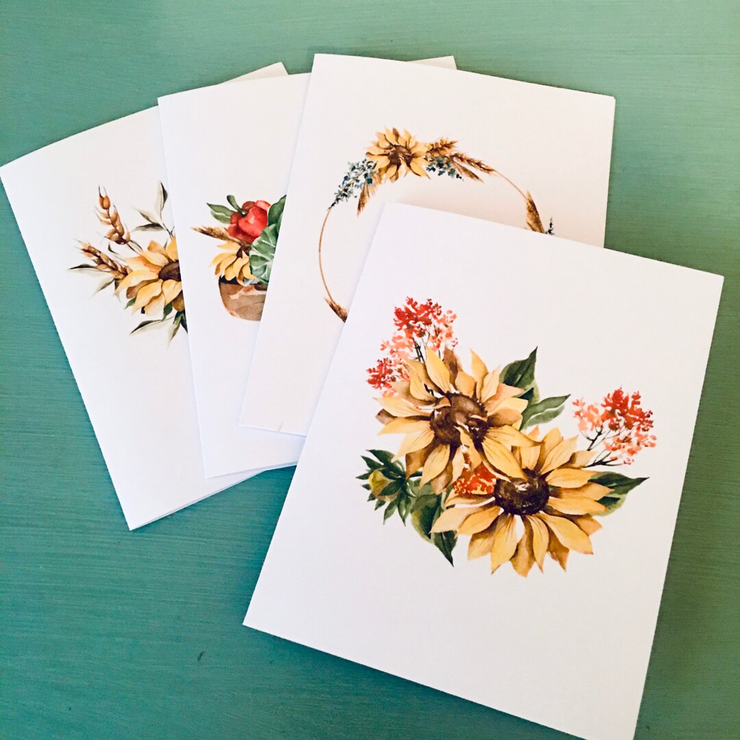 8ct Watercolor Fall Sunflowers Card Set, Set3, Fall Sunflower Cards ...