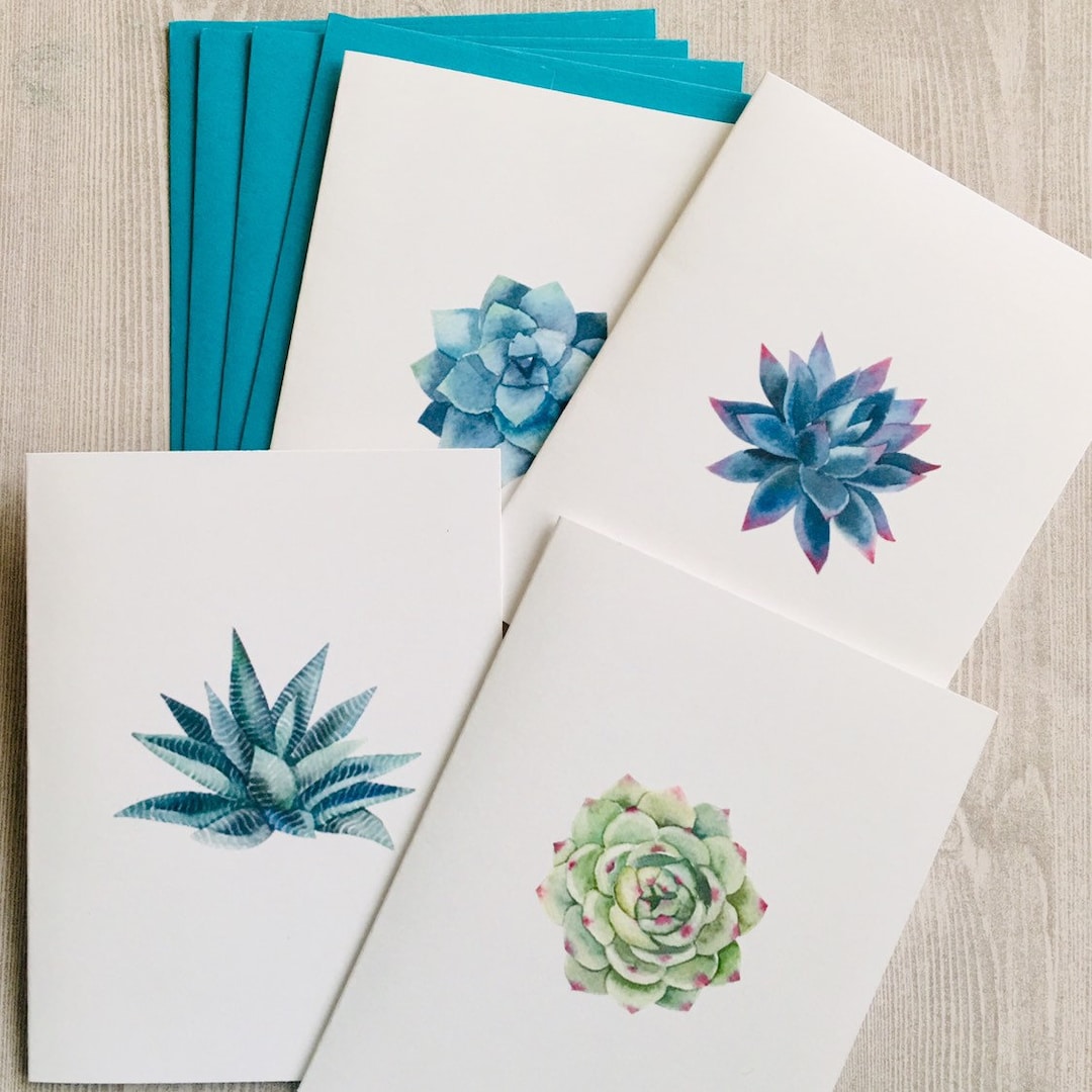 8ct Succulent Card Set, Folded Note Cards, Blank Cards, Succulent Cards ...