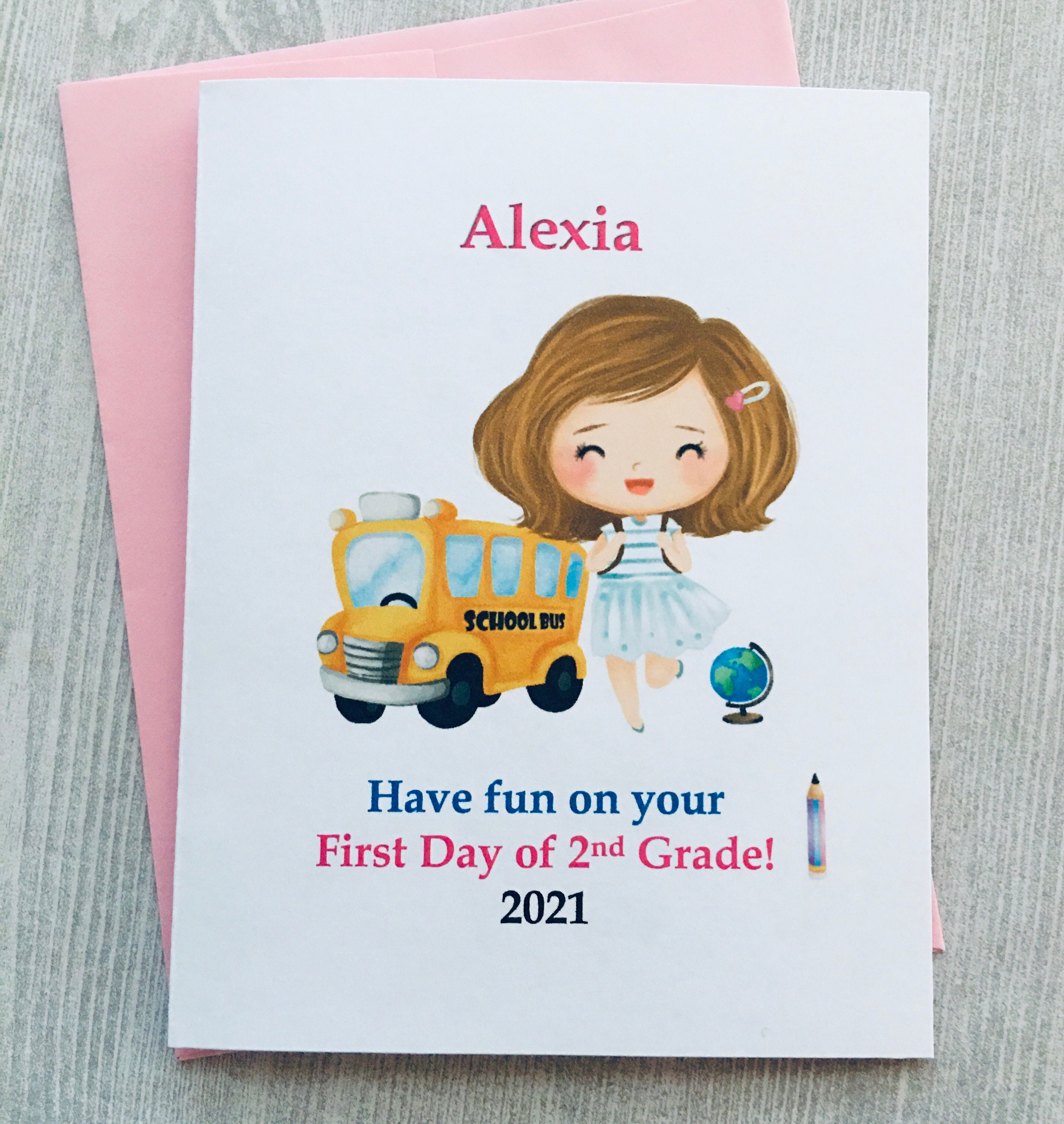 Personalized Back to School Card for Girl CHOOSE Hair or Skin | Etsy