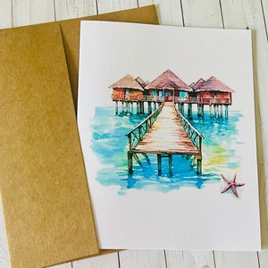 Tropical Card Set, Watercolor Beach Cards, Blank Cards, Beach Note ...