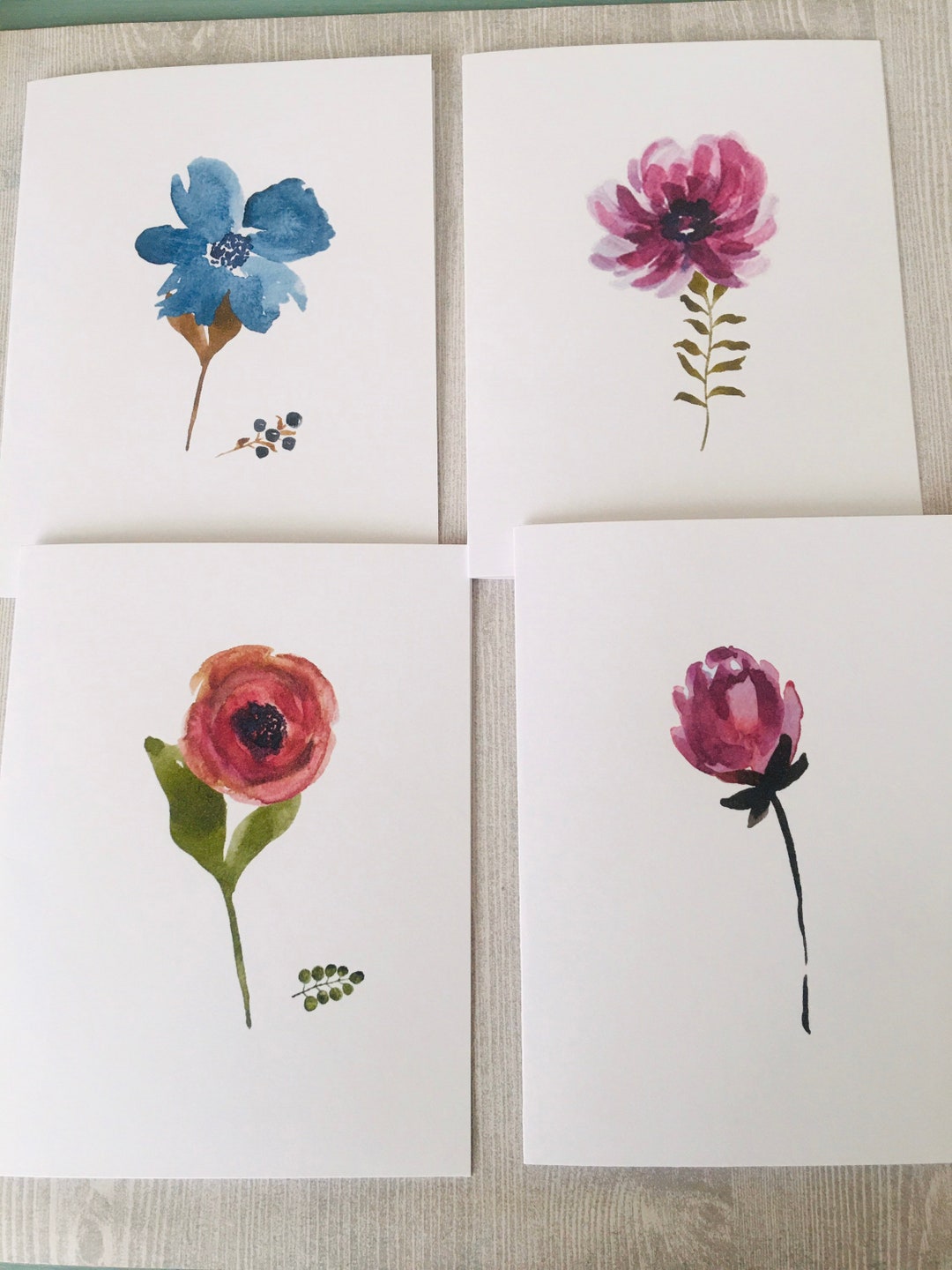 8ct Watercolor Flowers Card Set, Watercolor Floral Cards, Handmade Card ...