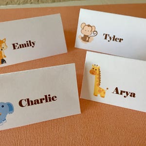 12 Baby Animal Place Cards, Zoo Animals, Woodland Animals, Baby Shower ...