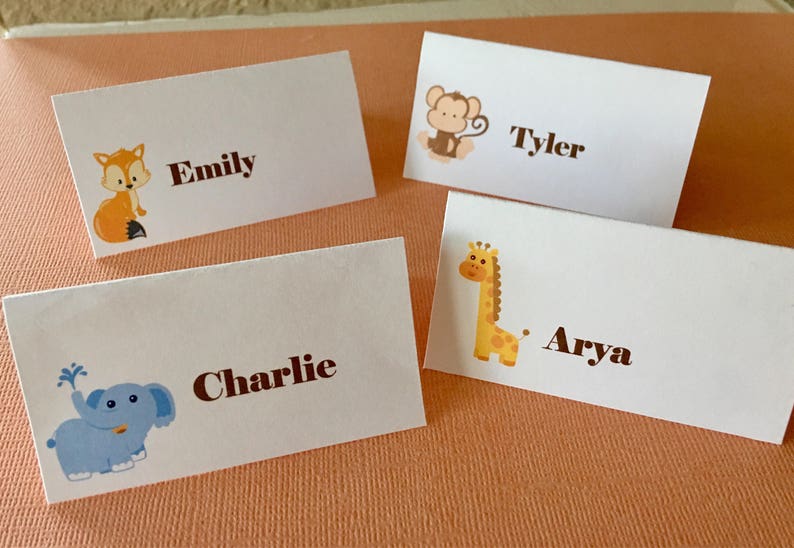 12 Baby Animal Place Cards, Zoo Animals, Woodland Animals, Baby Shower ...