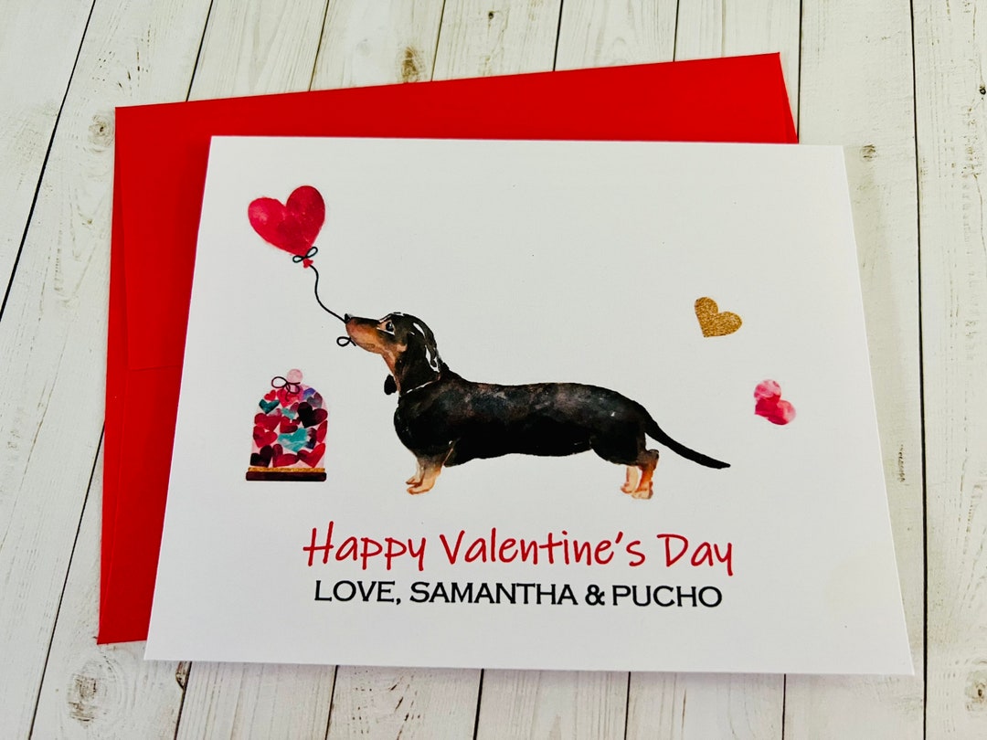 Dachshund Valentine Card, Personalized Valentine Card, Black Dachshund ...
