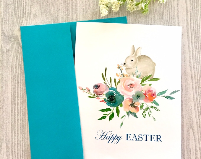 Personalized Easter Cards, Watercolor Rabbit Card. Spring Card, Easter ...