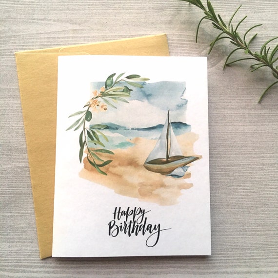 Watercolor Beach Birthday Card Personalized Birthday Card - Etsy