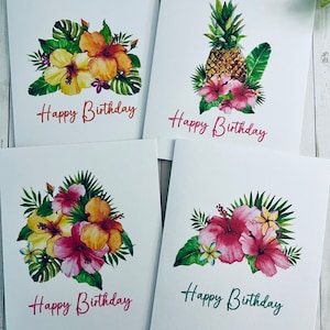 Tropical Birthday Card Set, Watercolor Cards, Summer Card Set, Birthday ...