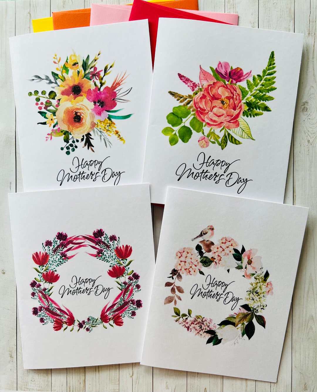 Mothers Day Card Set, Assorted Cards, Watercolor Flowers Mother’s Day ...