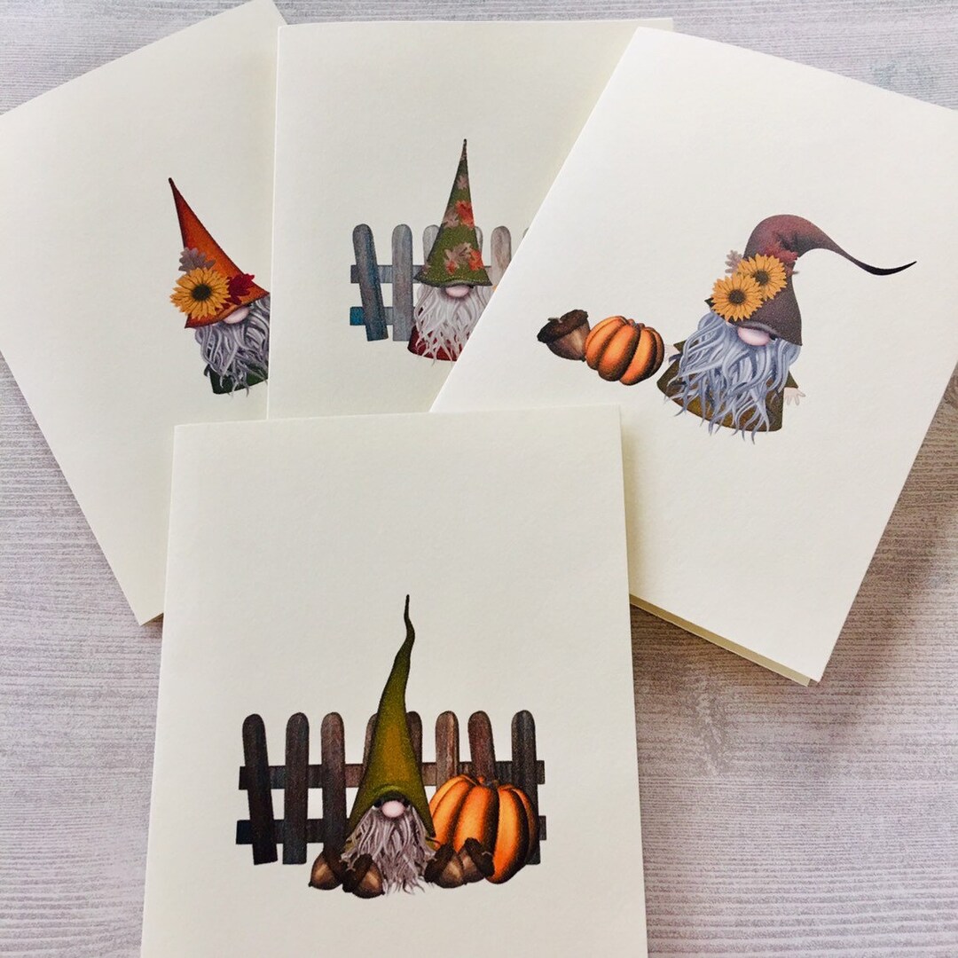 Gnomes Card Set, Fall Gnome Cards, Gnomes Cards, Folded Note Cards ...