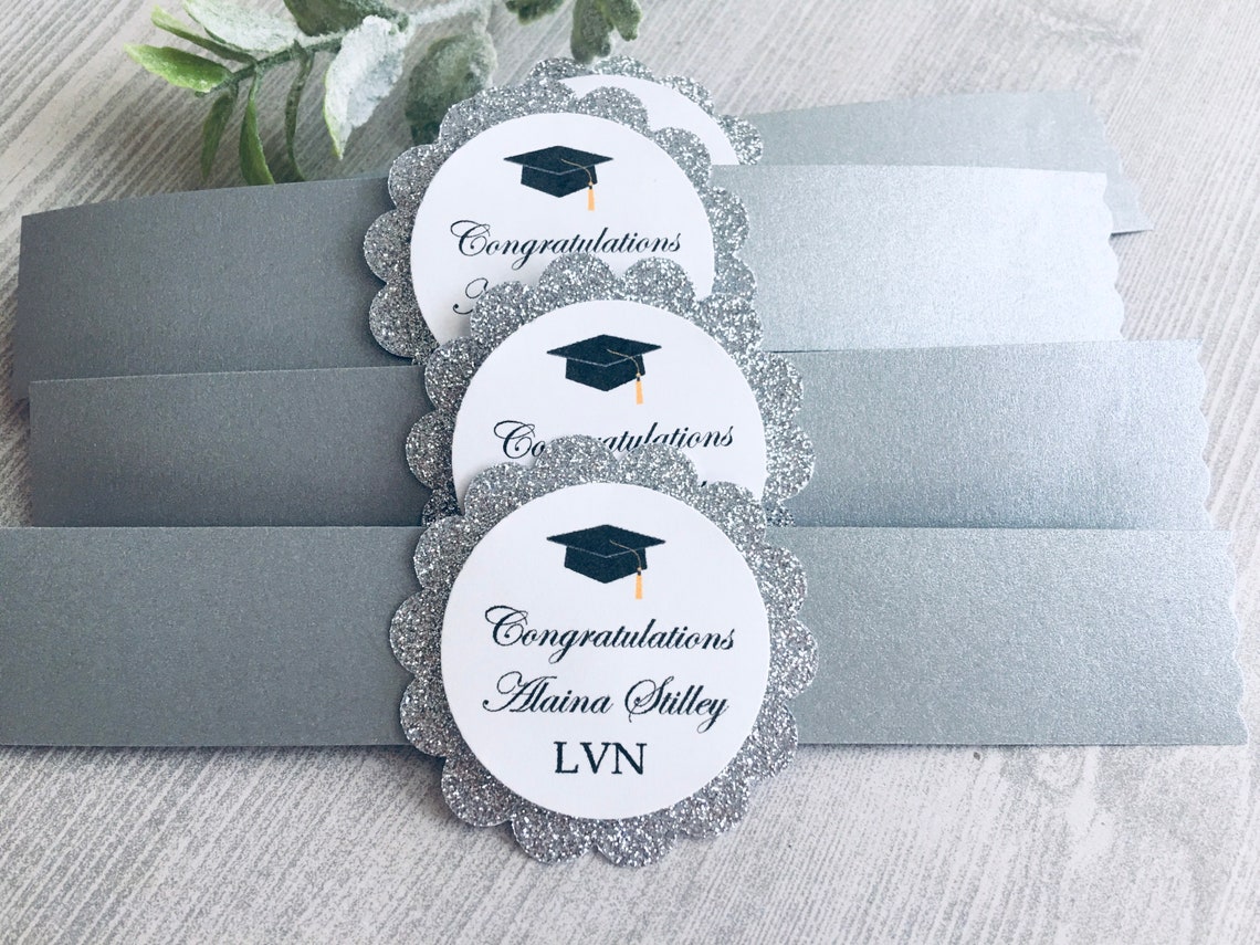 12 Graduation Napkin Rings Silver Glitter Graduation Cupcake | Etsy