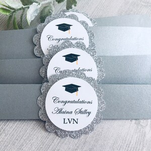 12 Graduation Napkin Rings, Silver Glitter Graduation Cupcake Toppers ...