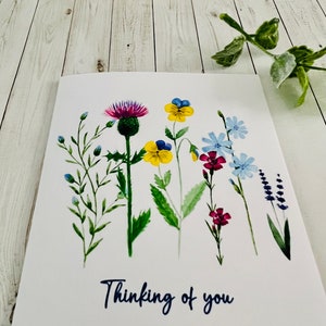Wildflowers Thinking of You Card, Flowers Friemdship Card, Watercolor ...