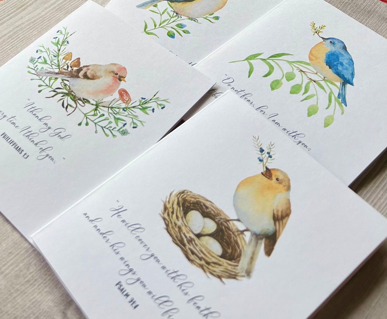 8 Ct Scripture Card Set With Birds, Watercolor Cards, Set 1, Thinking ...