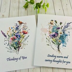 Thinking of You Flowers With Bird Card Set, Set 3, Sympathy Card ...