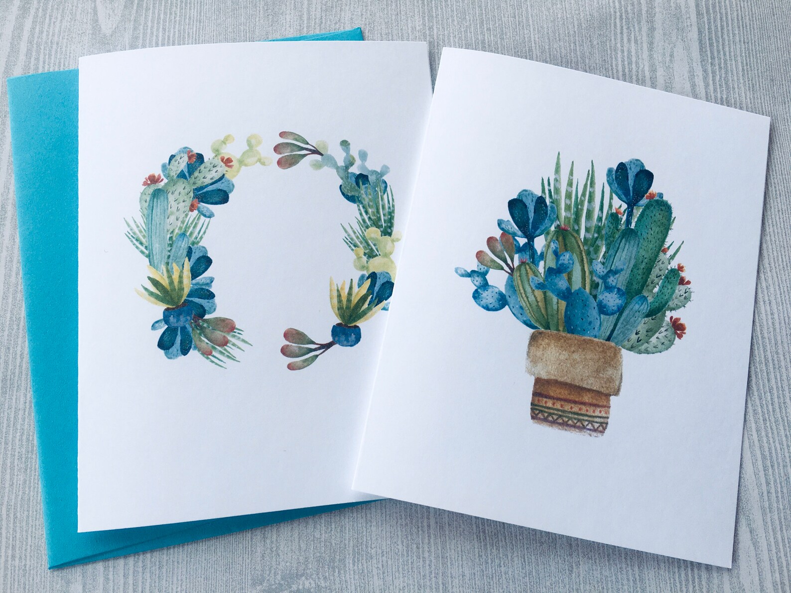 8ct Cactus Card Set, Folded Note Cards, Blank Cards, Blooming Cactus ...